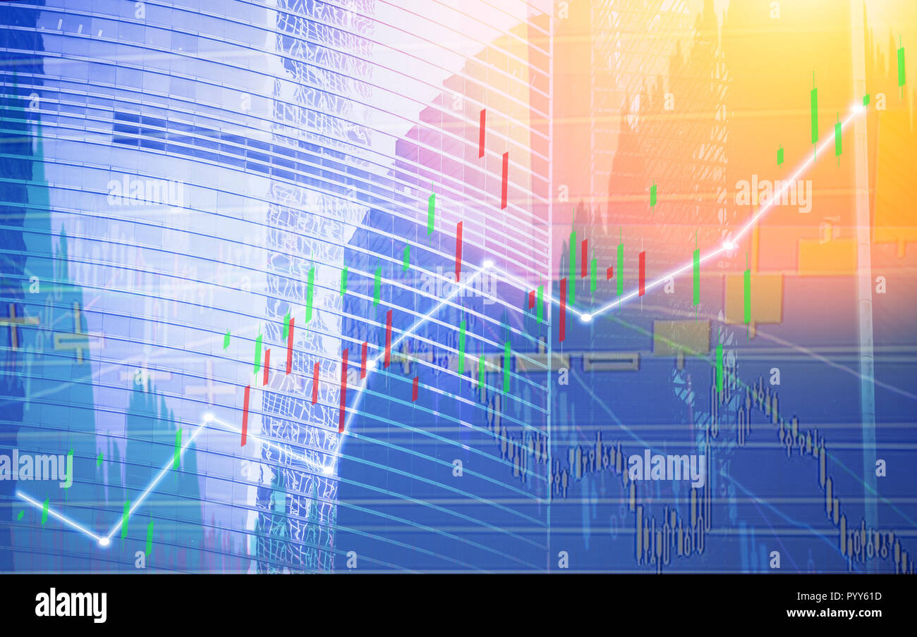 Stock market chart shown in financial building, business background ...