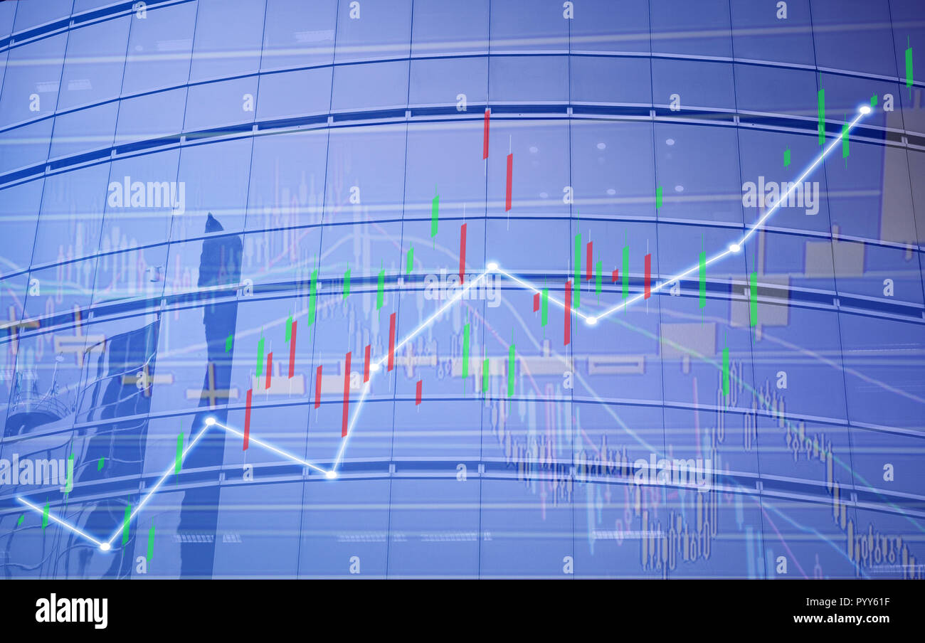Stock market chart shown in financial building, business background ...