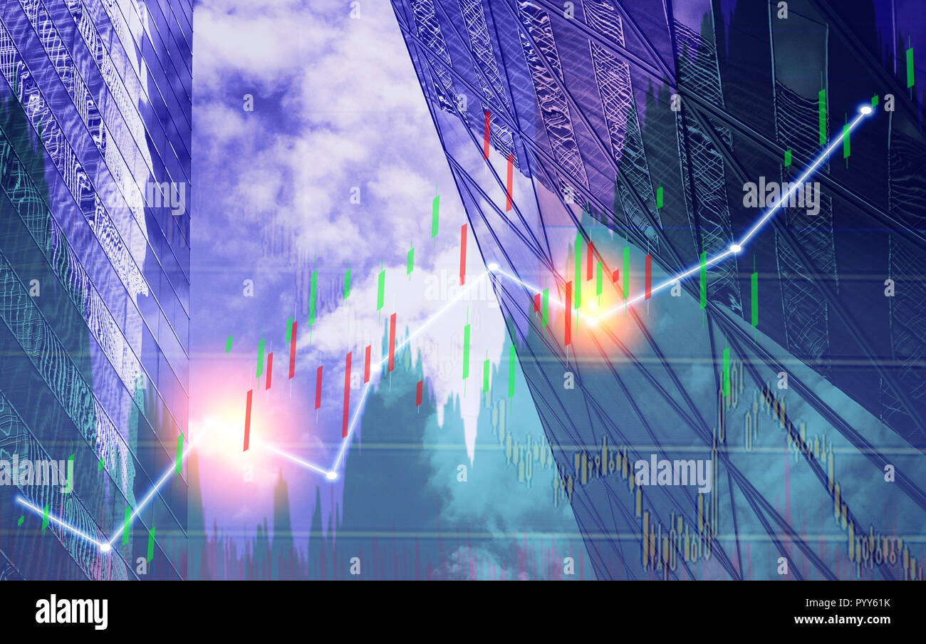 Stock market chart shown in financial building, business background ...