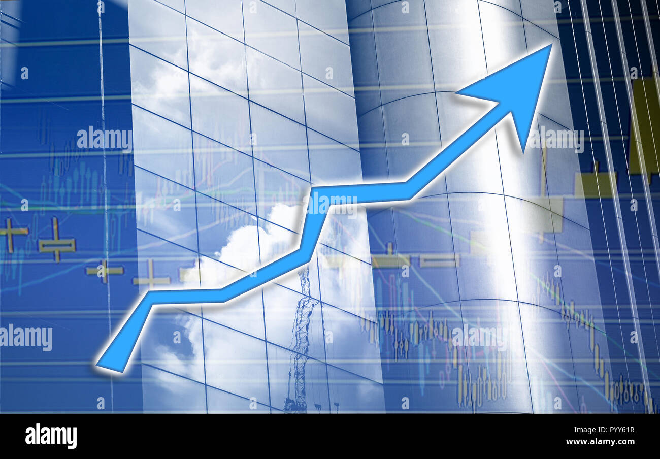 Stock market chart shown in financial building, business background ...