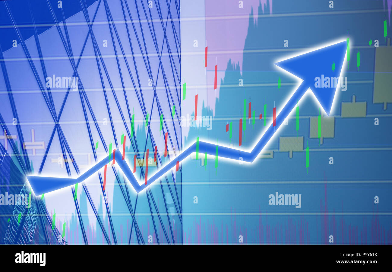Stock market chart shown in financial building, business background ...