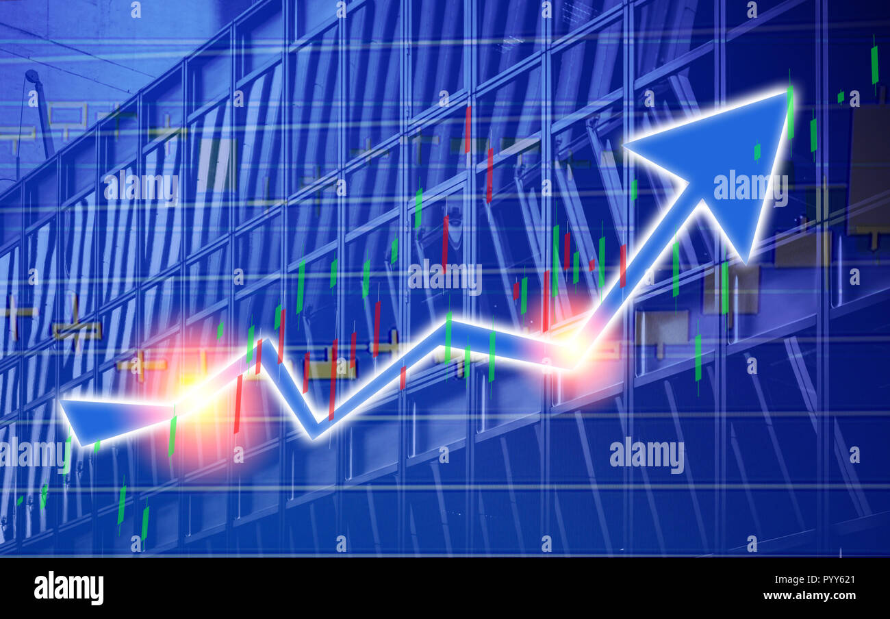 Stock market chart shown in financial building, business background ...