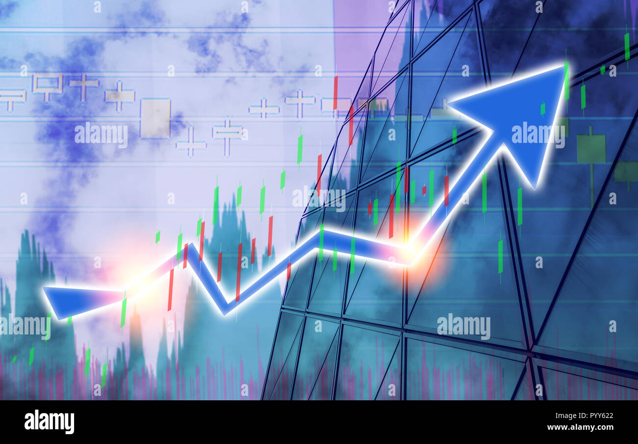 Stock market chart shown in financial building, business background ...
