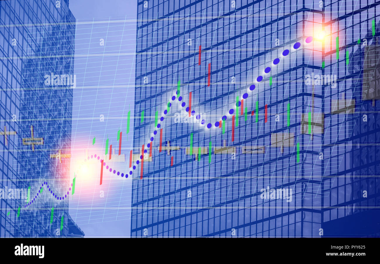 Stock market chart shown in financial building, business background ...