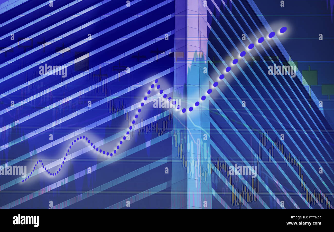 Stock market chart shown in financial building, business background ...