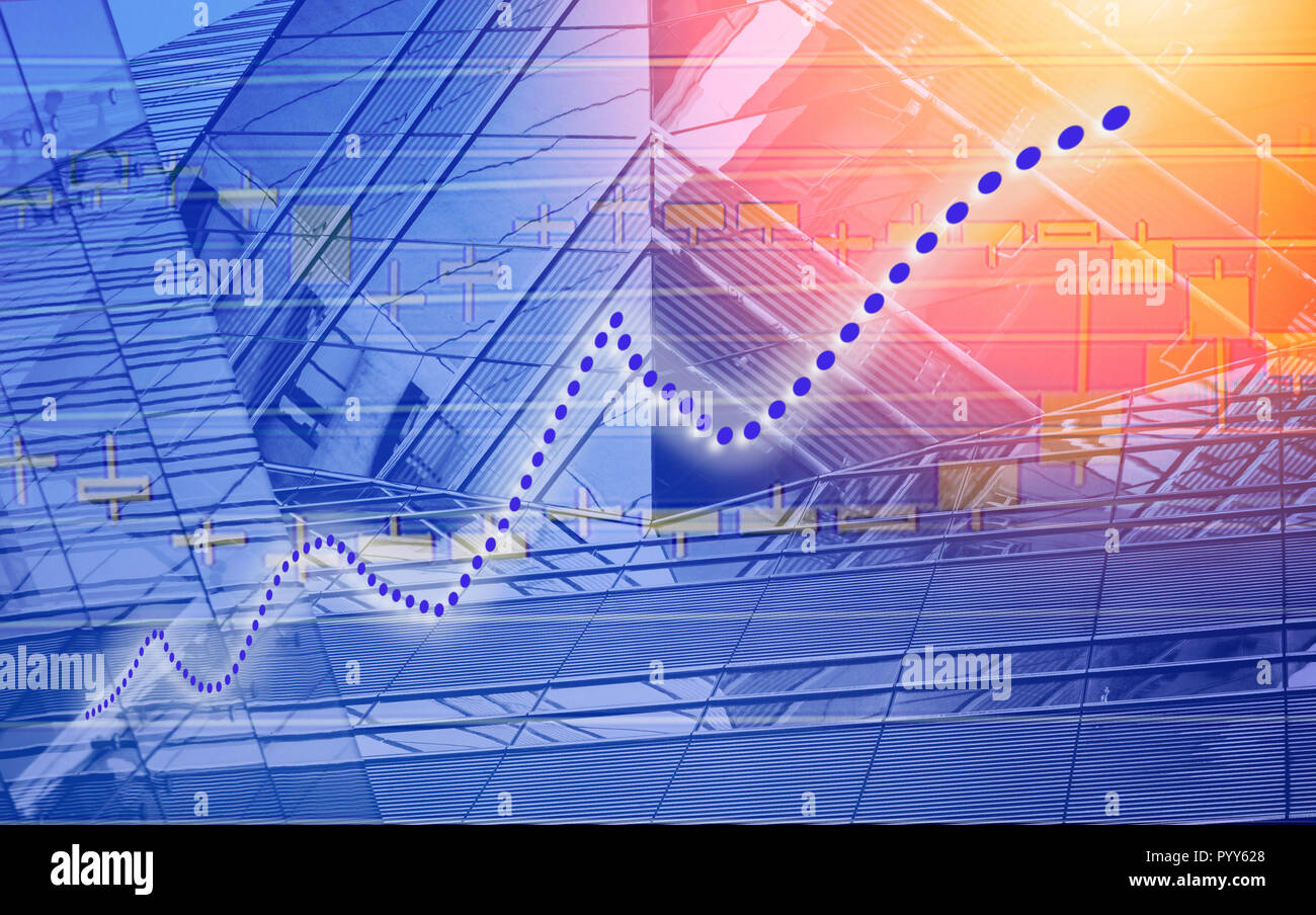 Stock market chart shown in financial building, business background ...