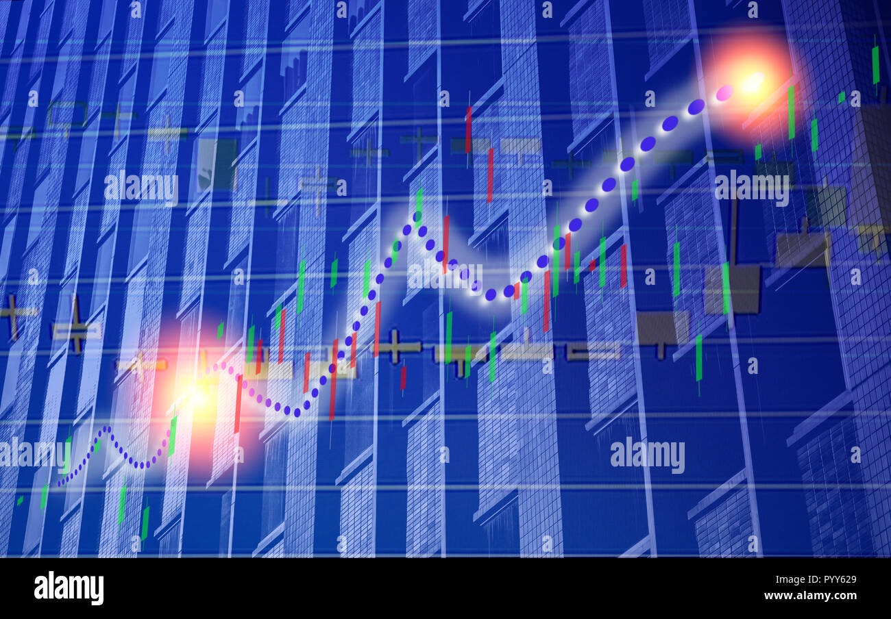 Stock market chart shown in financial building, business background ...