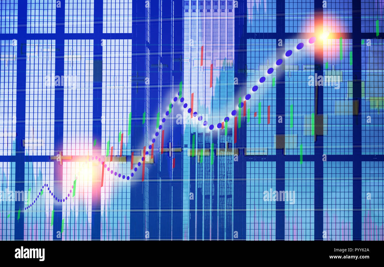 Stock market chart shown in financial building, business background ...