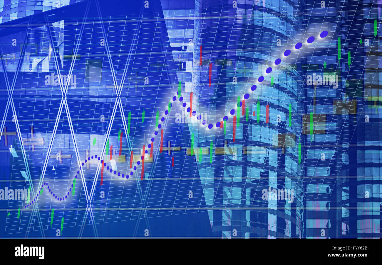 Stock market chart shown in financial building, business background ...