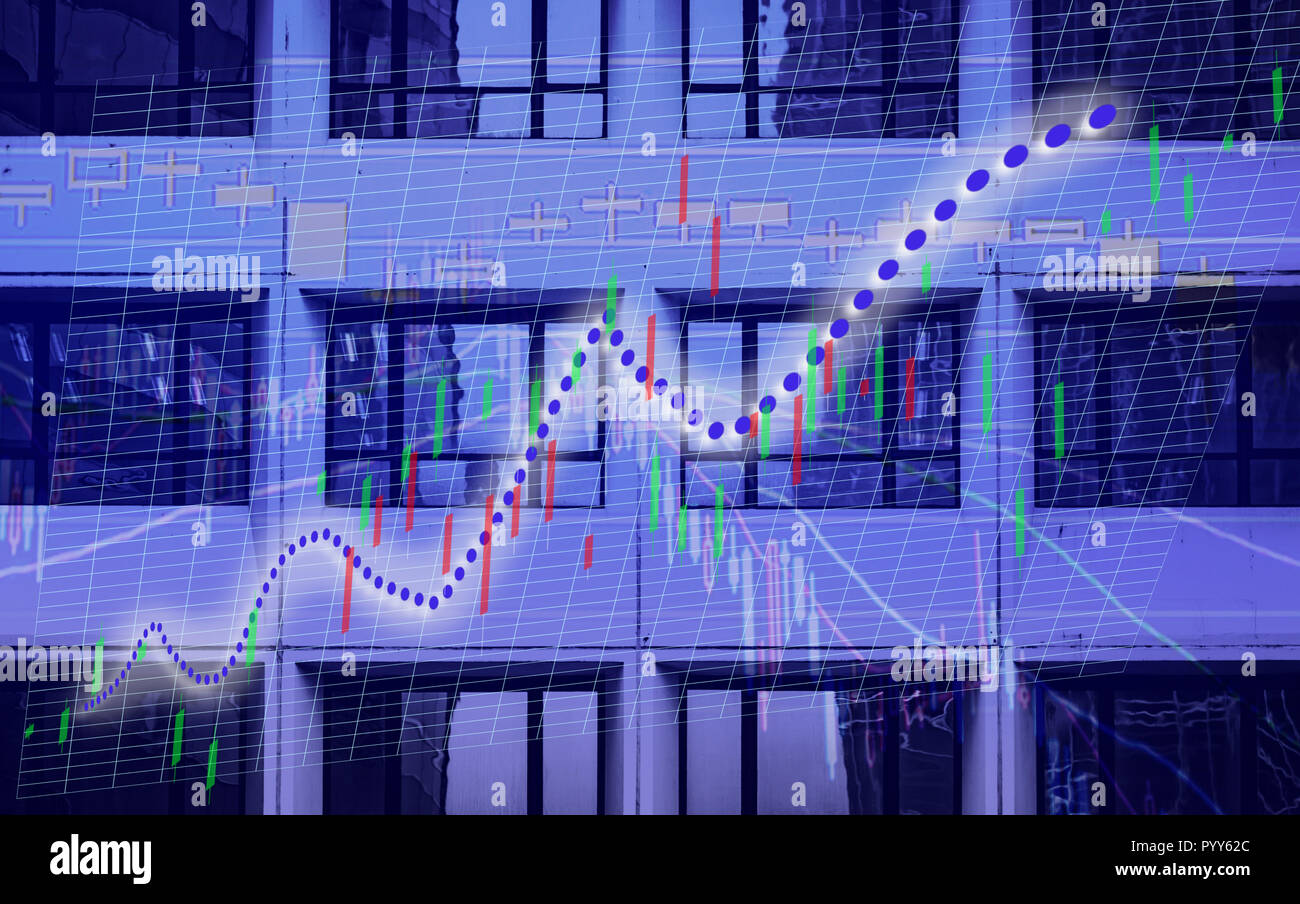 Stock market chart shown in financial building, business background ...