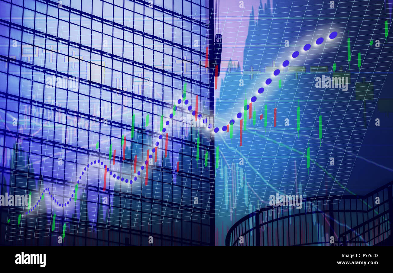 Stock market chart shown in financial building, business background ...