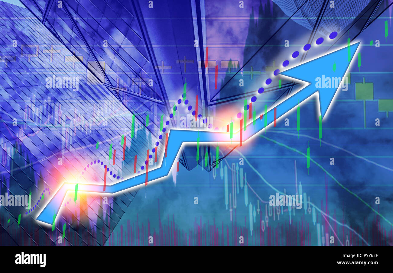 Stock market chart shown in financial building, business background ...