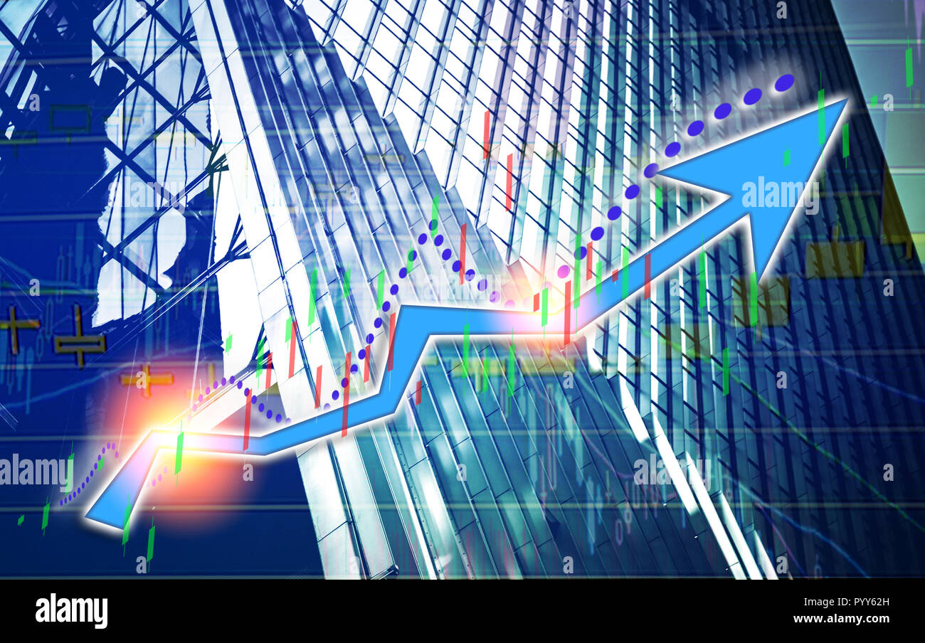 Stock market chart shown in financial building, business background ...