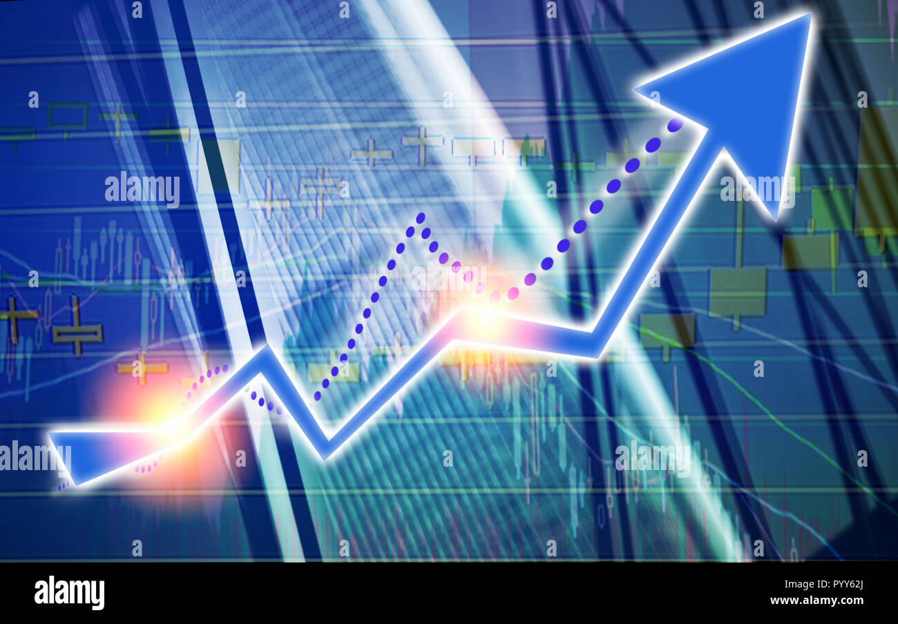 Stock market chart shown in financial building, business background ...