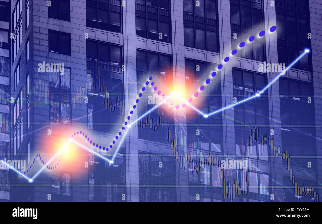 Stock market chart shown in financial building, business background ...