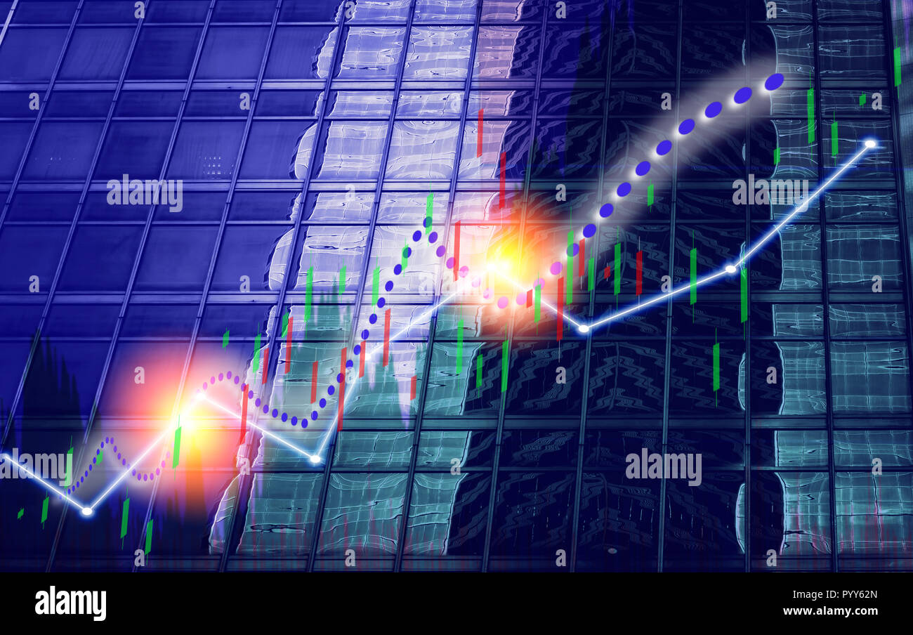 Stock market chart shown in financial building, business background ...