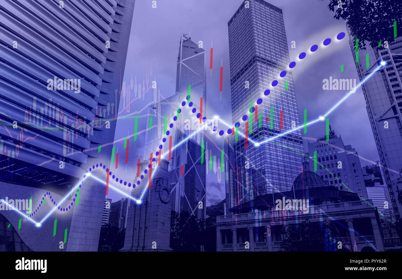 Stock market chart shown in financial building, business background ...