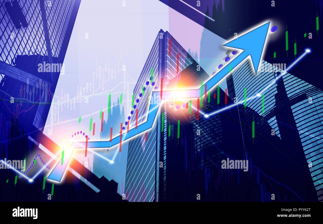 Stock market chart shown in financial building, business background ...