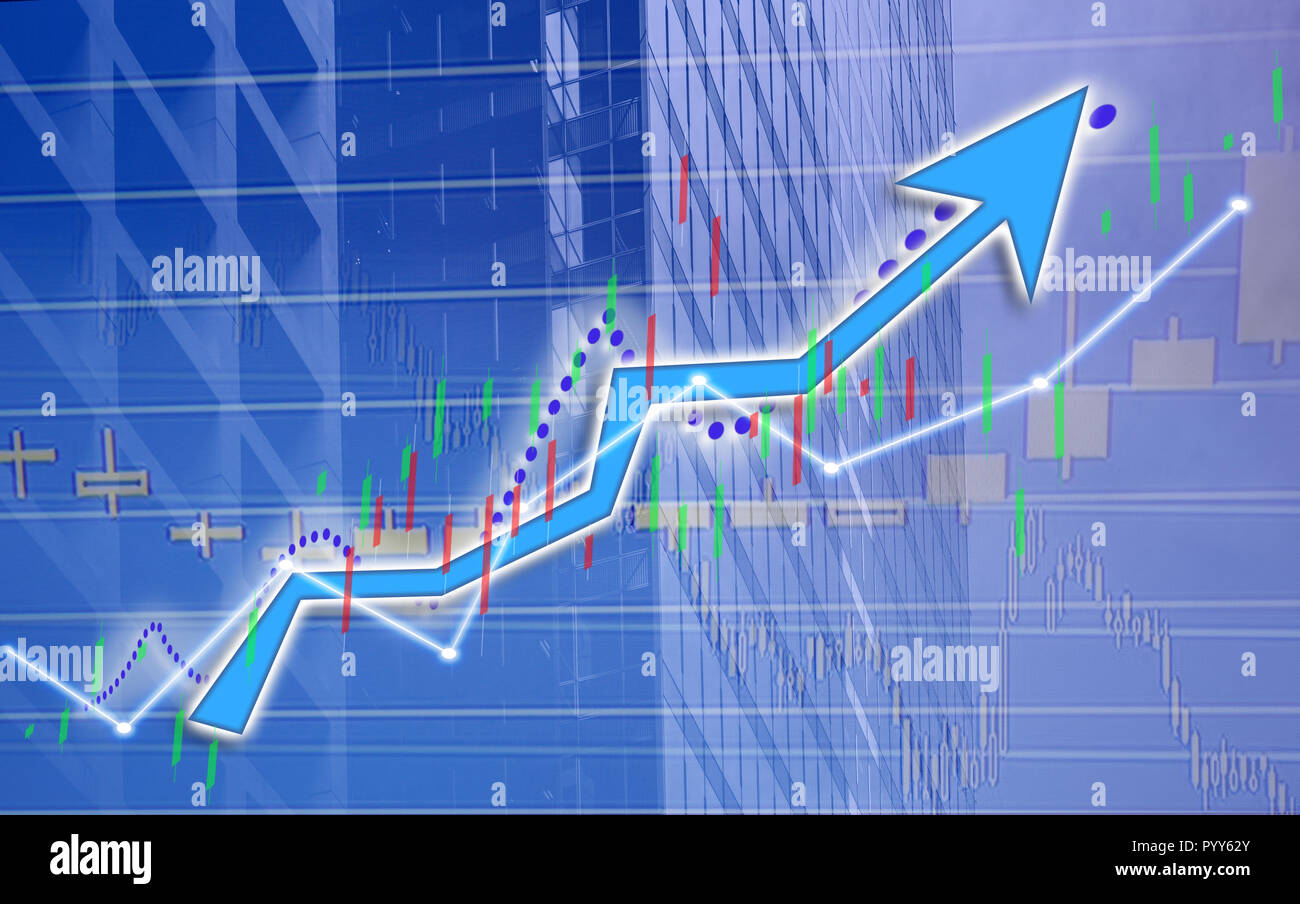 Stock market chart shown in financial building, business background ...