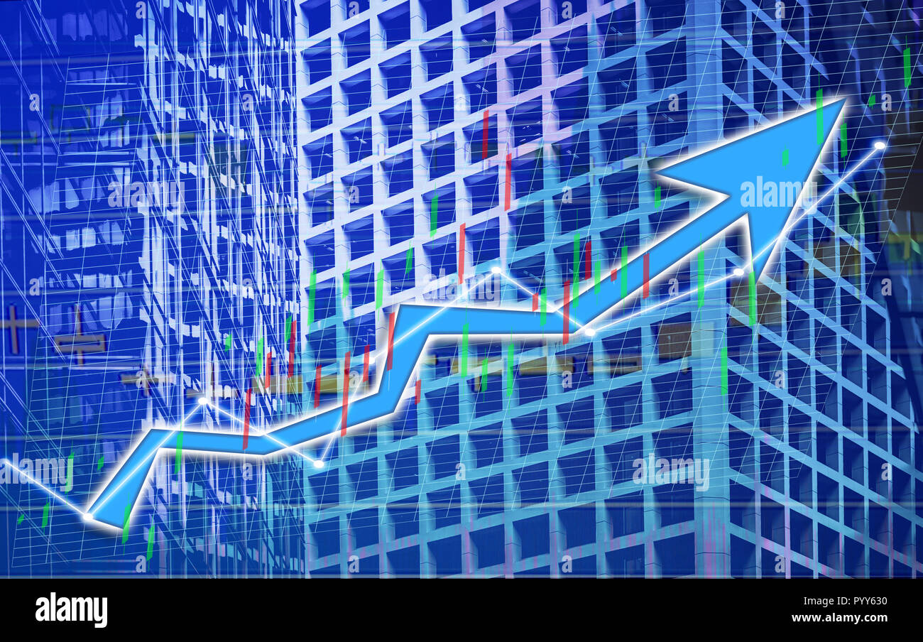 Stock market chart shown in financial building, business background ...