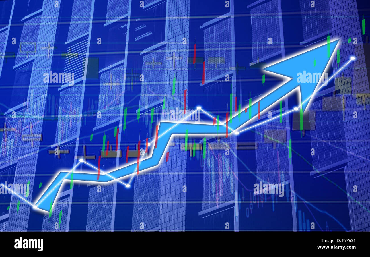 Stock market chart shown in financial building, business background ...