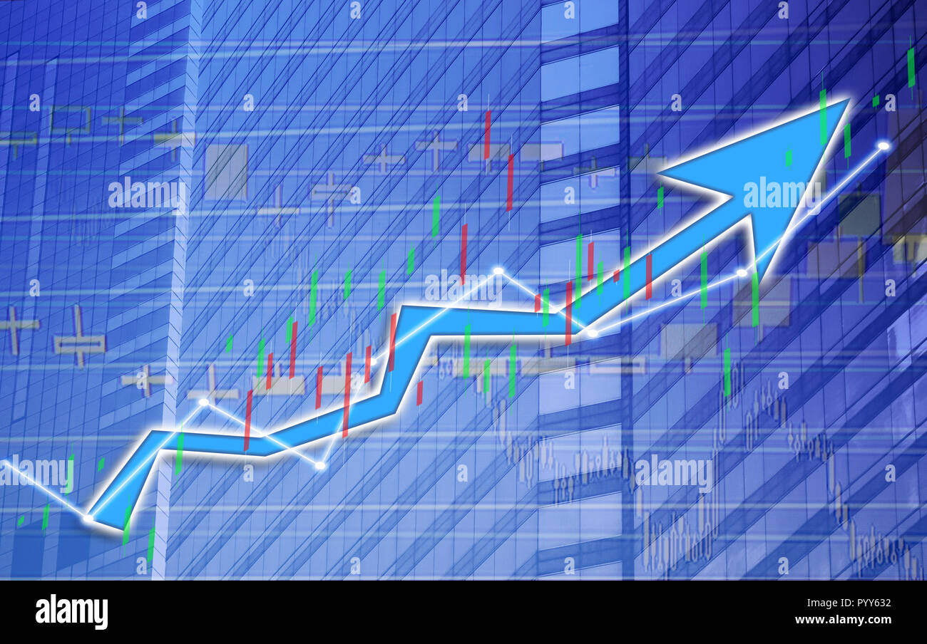 Stock market chart shown in financial building, business background ...