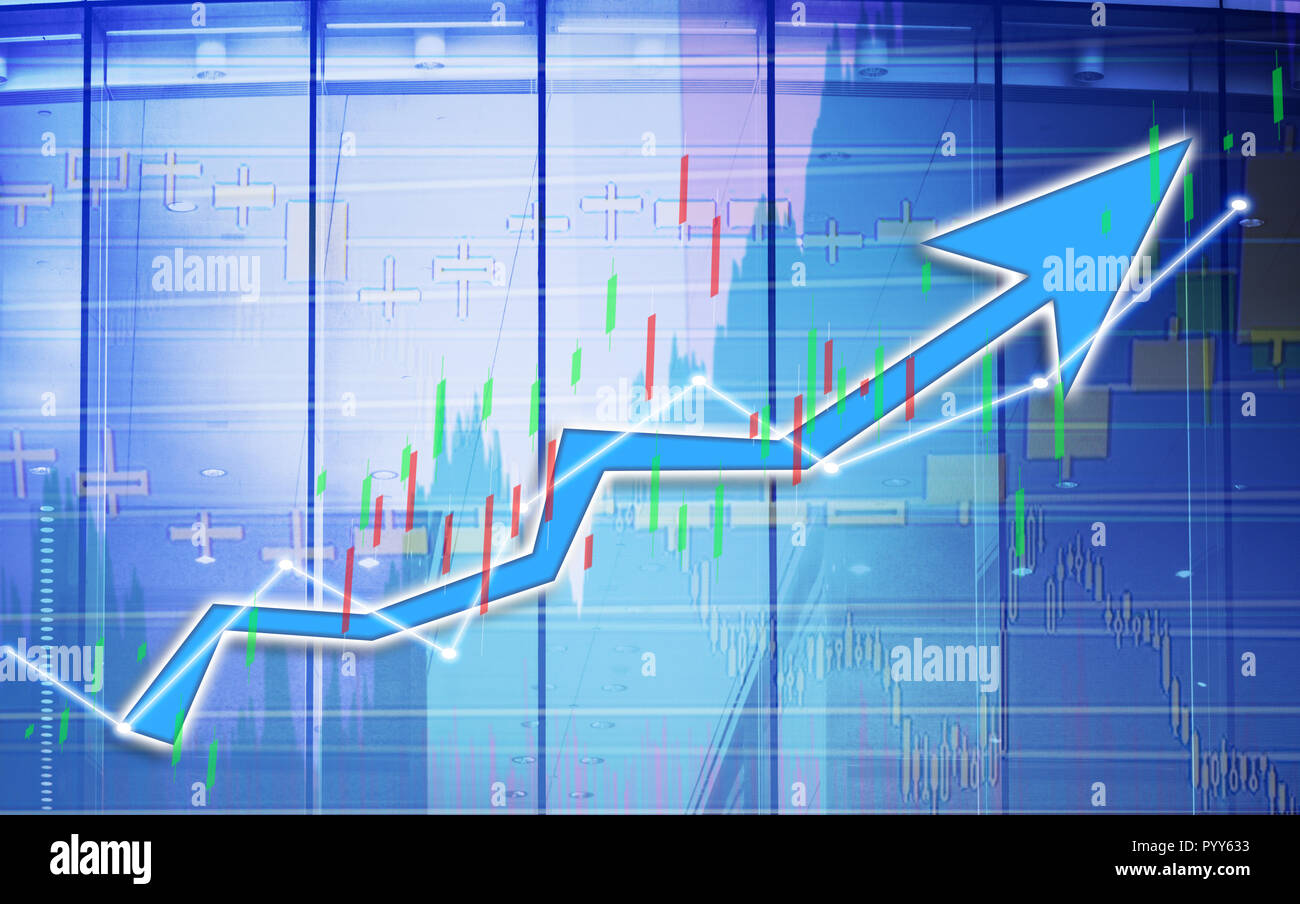 Stock market chart shown in financial building, business background ...