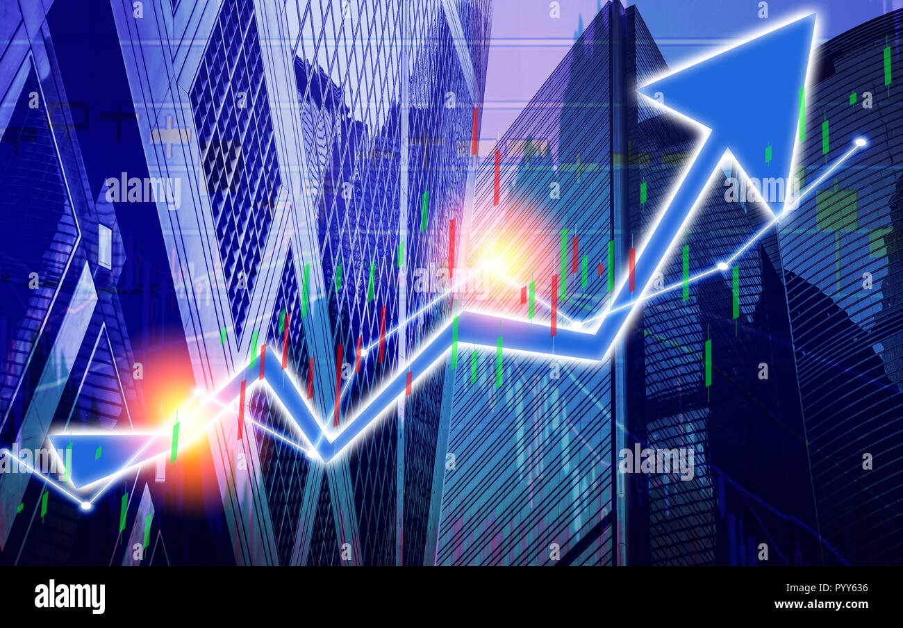 Stock market chart shown in financial building, business background ...