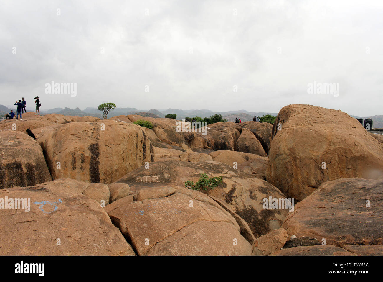 The landscape view or scenery of Hampi, viewed from Anjana mountain ...