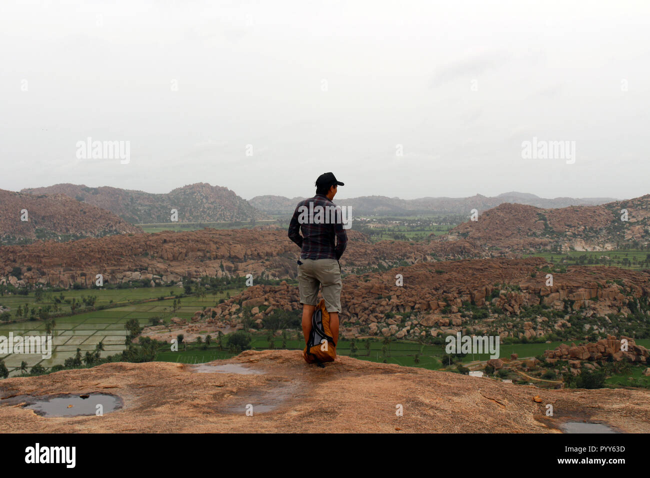 The landscape view or scenery of Hampi, viewed from Anjana mountain ...