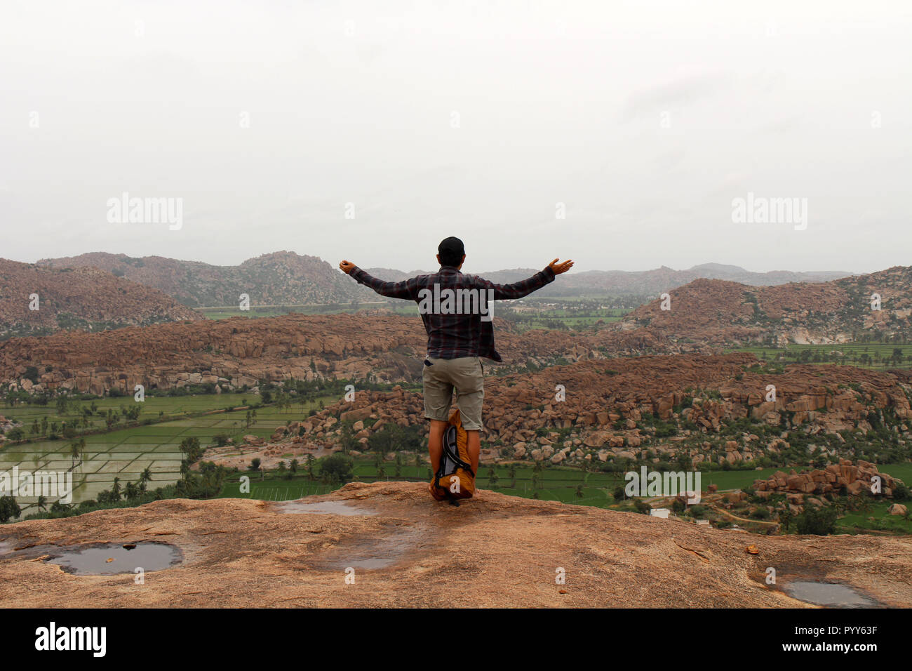 The landscape view or scenery of Hampi, viewed from Anjana mountain ...