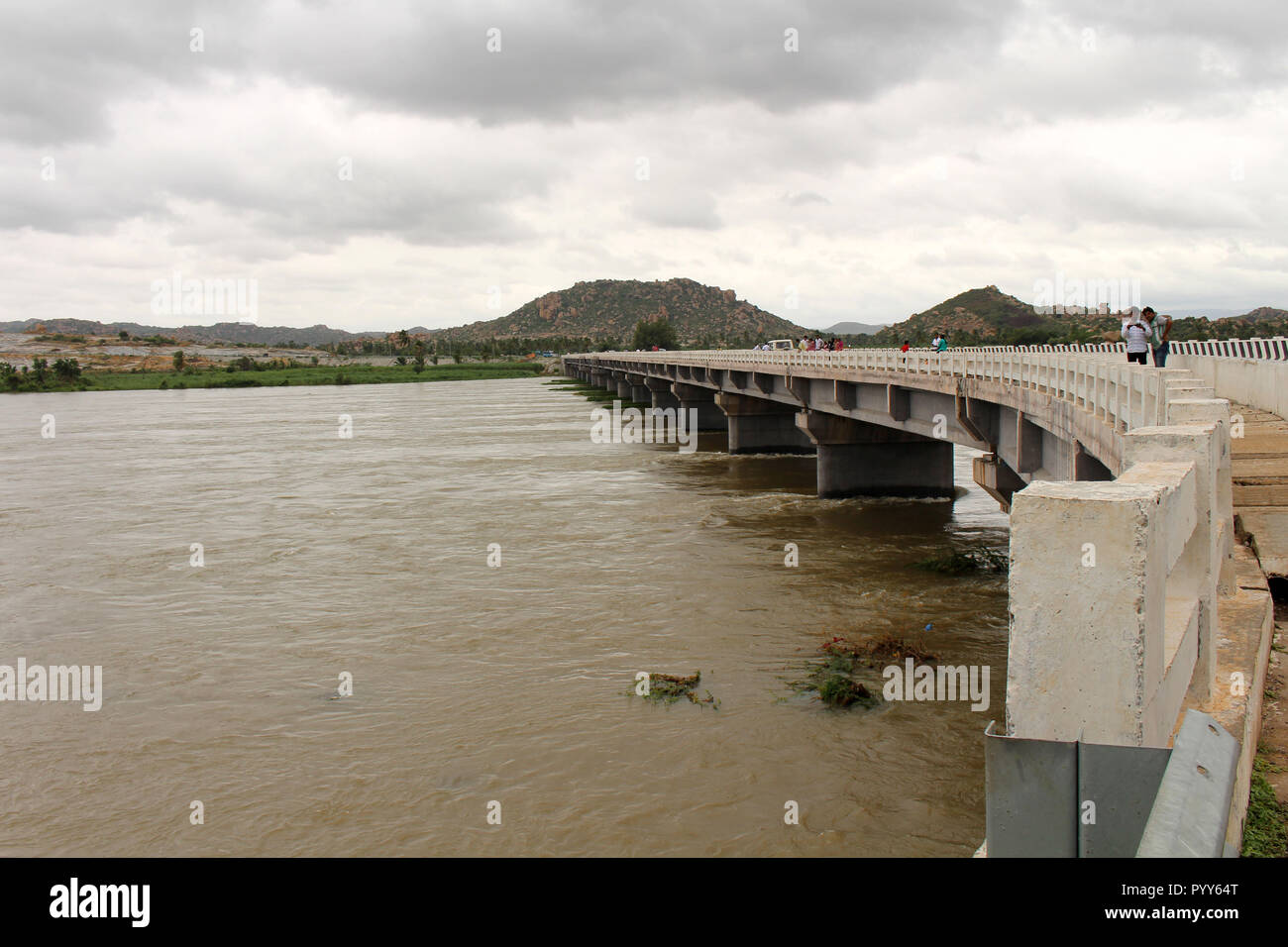 The bridge connecting two separate lands of Hampi (Anegundi). Taken in ...