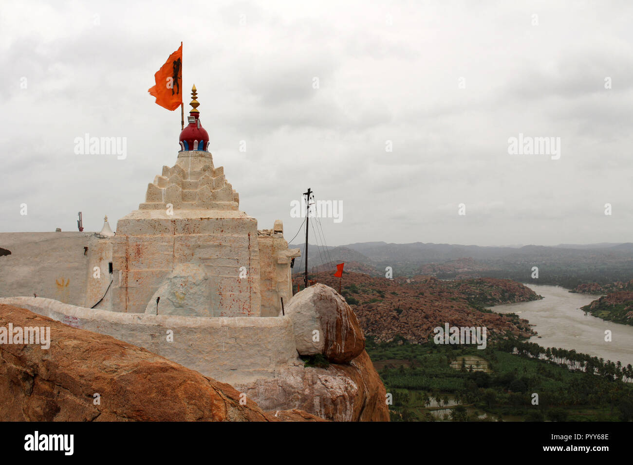 Translation: the pagoda of Hanuman Temple at Anjana mountain of Hampi ...