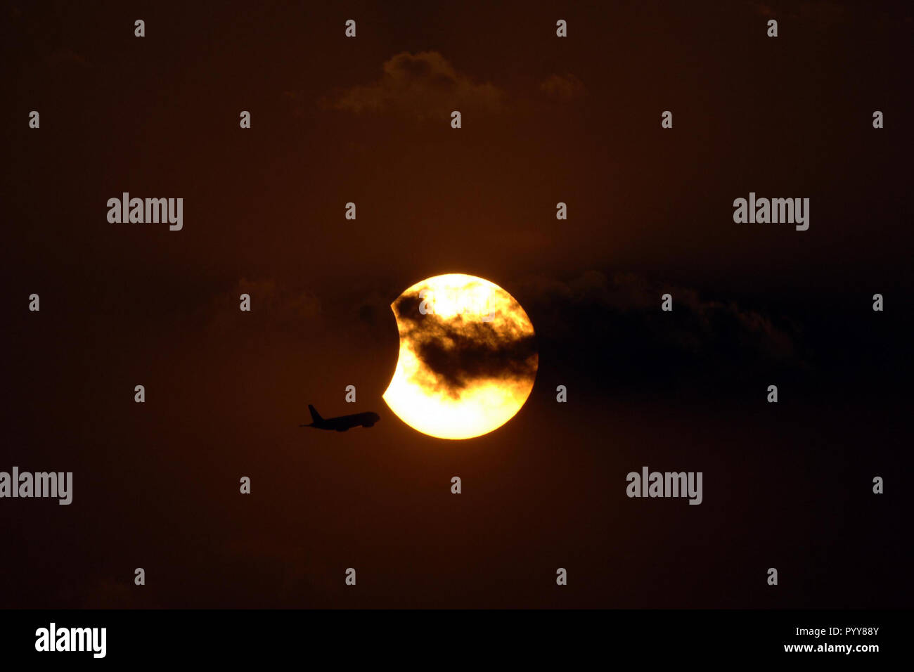 Solar Eclipse, Plane flying, Bombay, Mumbai, Maharashtra, India, Asia ...