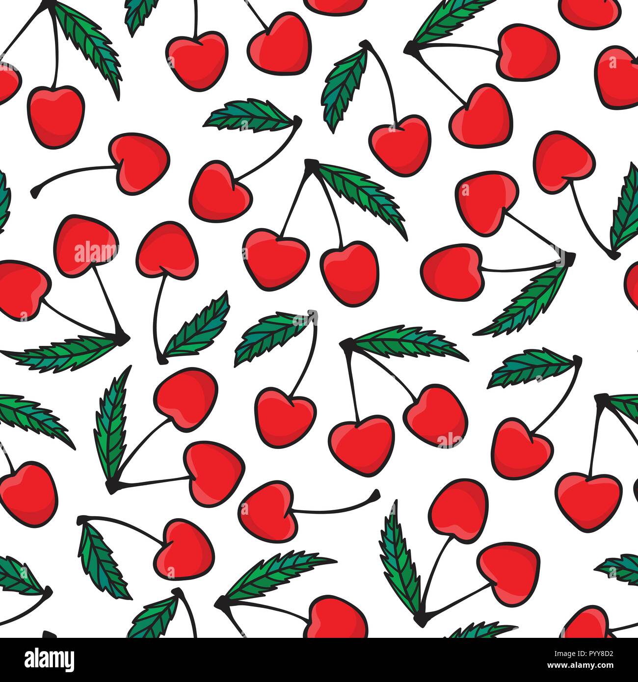 Hand drawing Cherry berry Fashion sketch seamless pattern isolated on ...