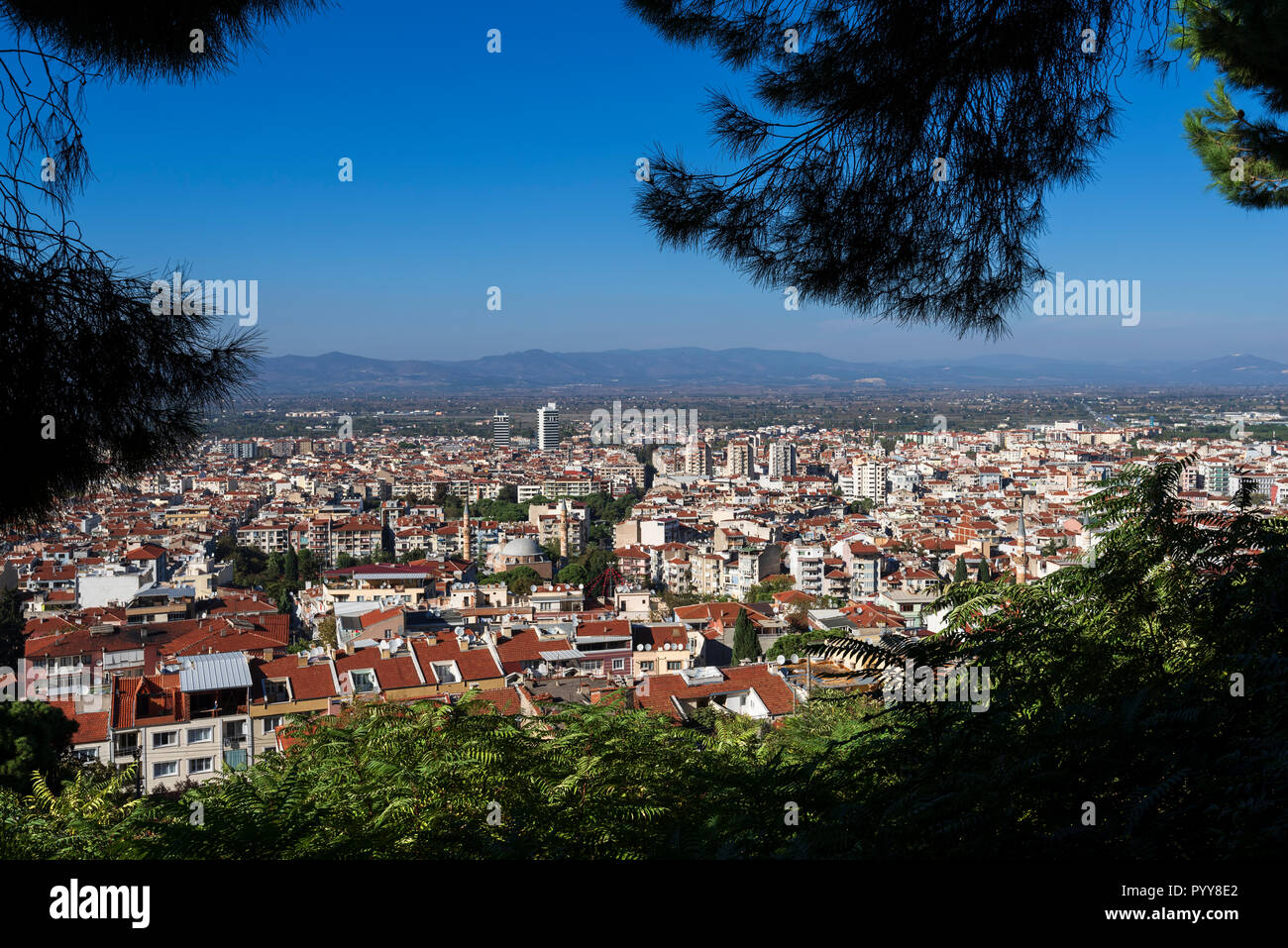 Tourist view point of Manisa city, from the hills of Spil mountain ...