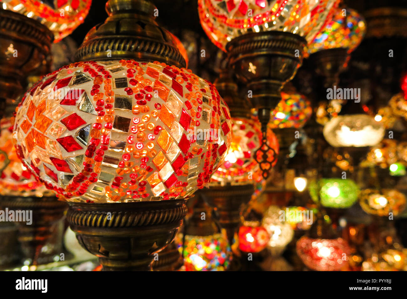 Colorful Turkish lamps in the Grand Bazaar of Istanbul, Turkey Stock ...
