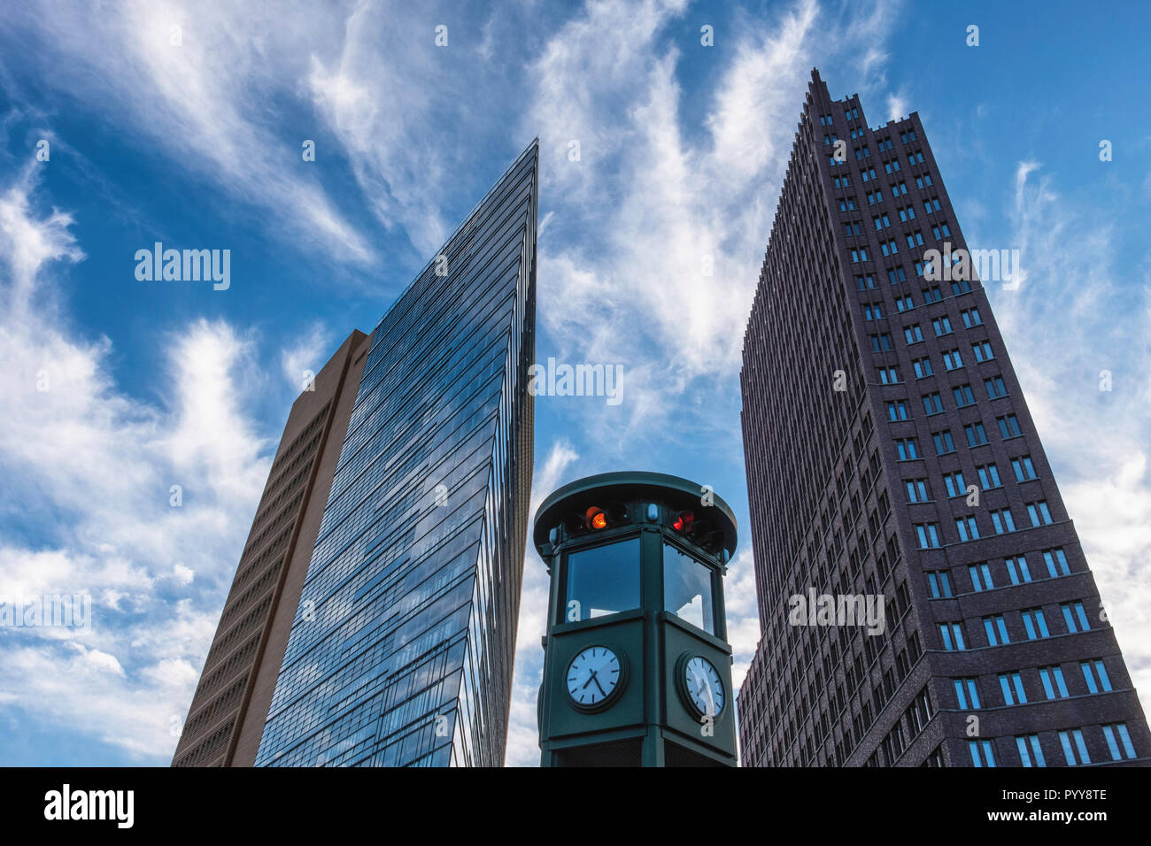 Berlin-Mitte,Berlin Old Historic Traffic light tower & Modern buildings ...