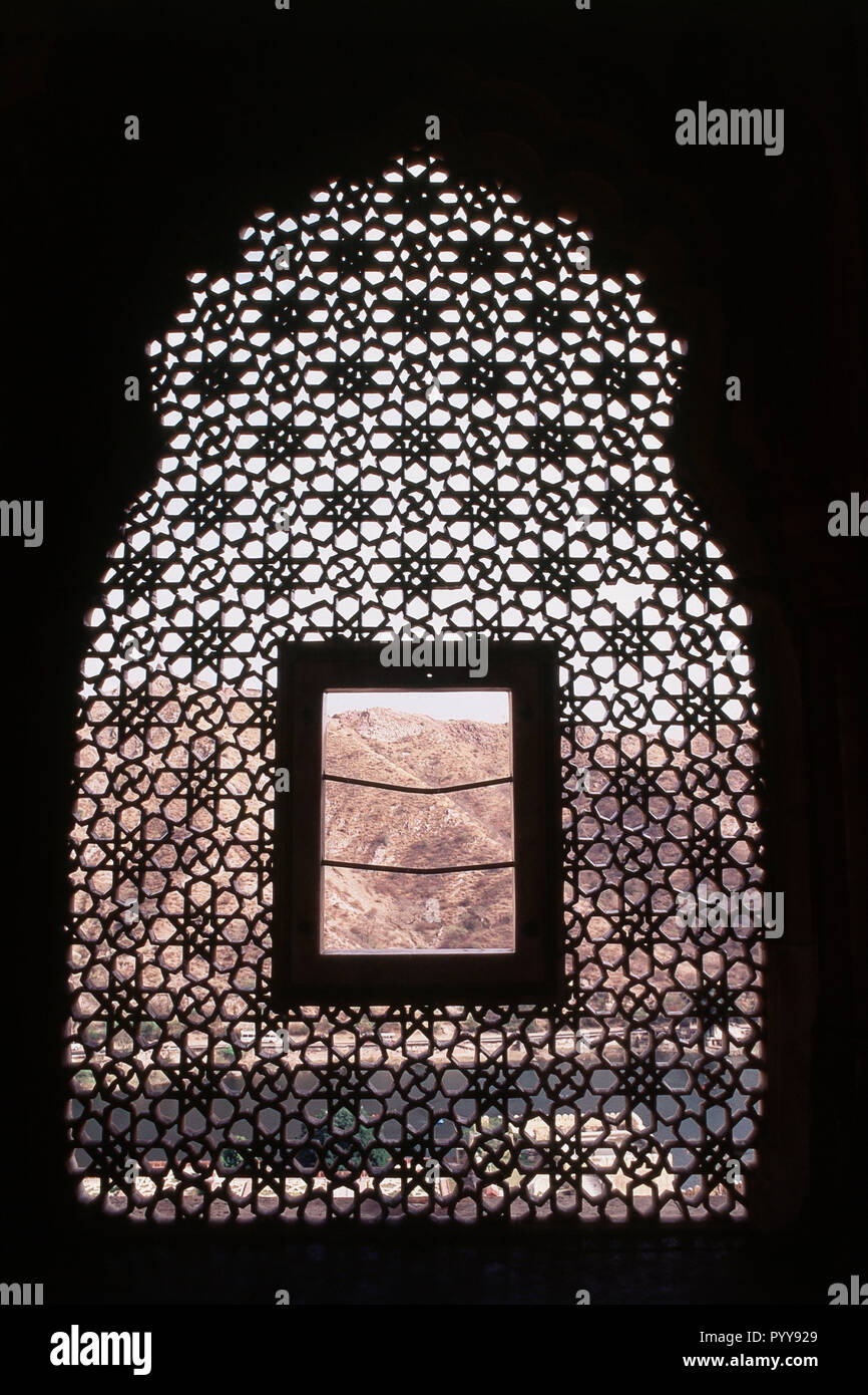 Carved marble jali, Jas Mandir, Amber Fort, Jaipur, Rajasthan, India ...