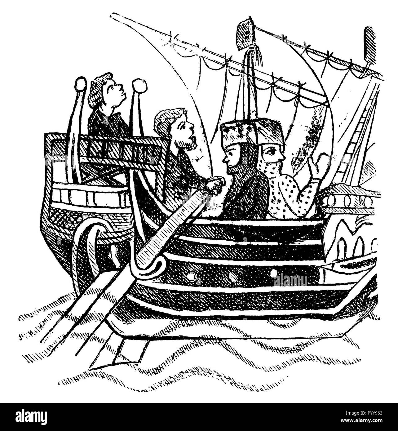 Medieval knight on ship Black and White Stock Photos & Images - Alamy