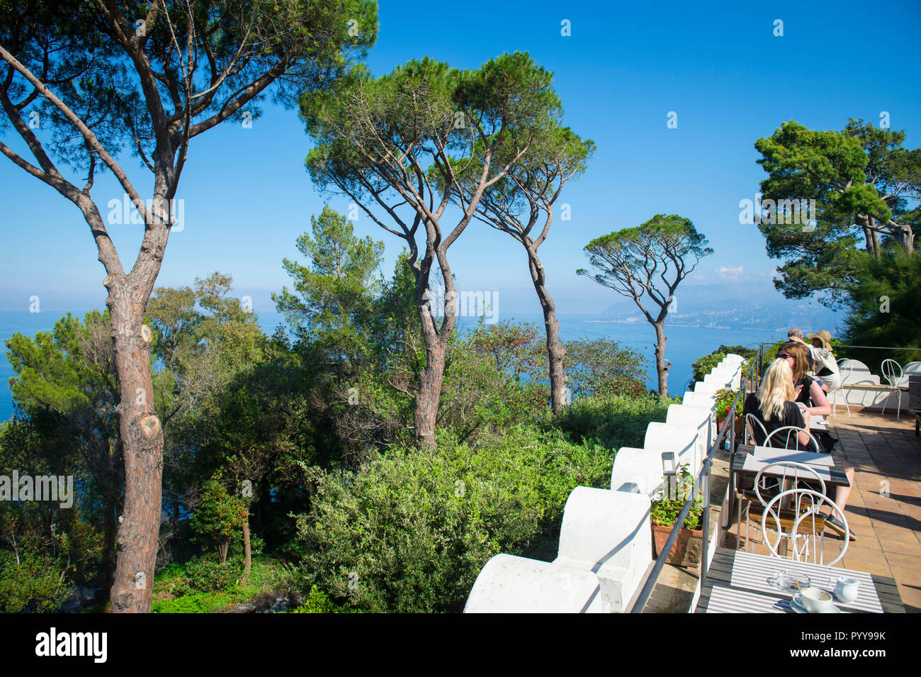 Scenic Mediterranean landscape view from a cliffside terrace set ...