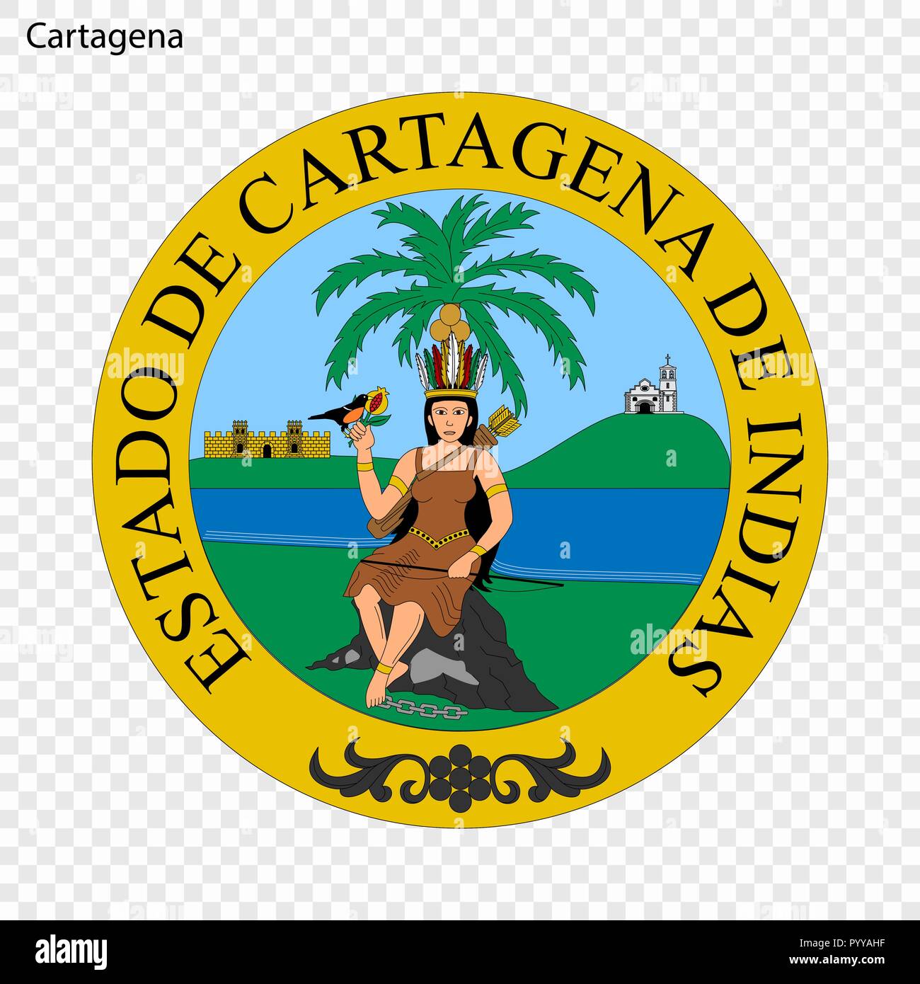 Emblem of Cartagena. City of Colombia. Vector illustration Stock Vector ...