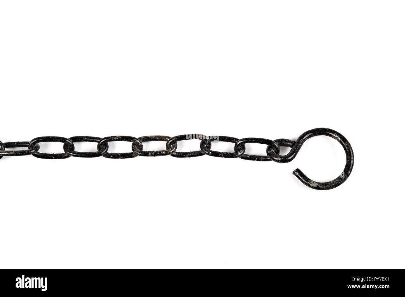 Black metal chain on white background Stock Photo - Alamy