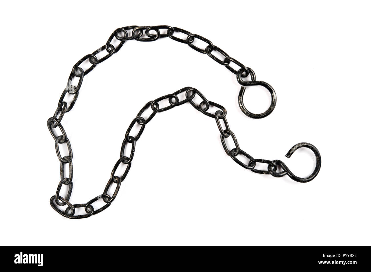 Black metal chain on white background Stock Photo - Alamy