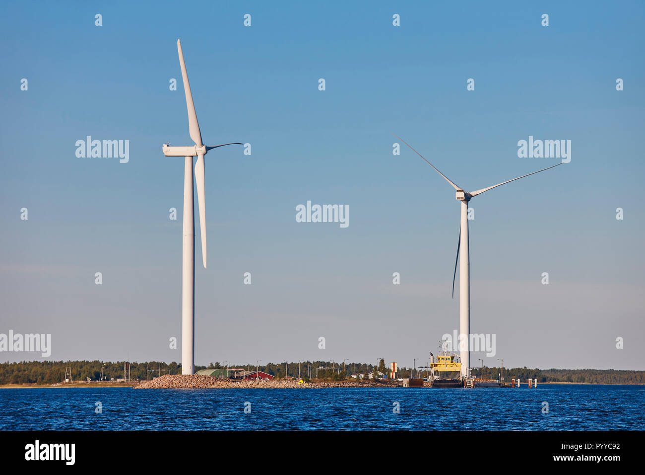 Windmills in the baltic sea. Renewable clean and green energy. Finland ...
