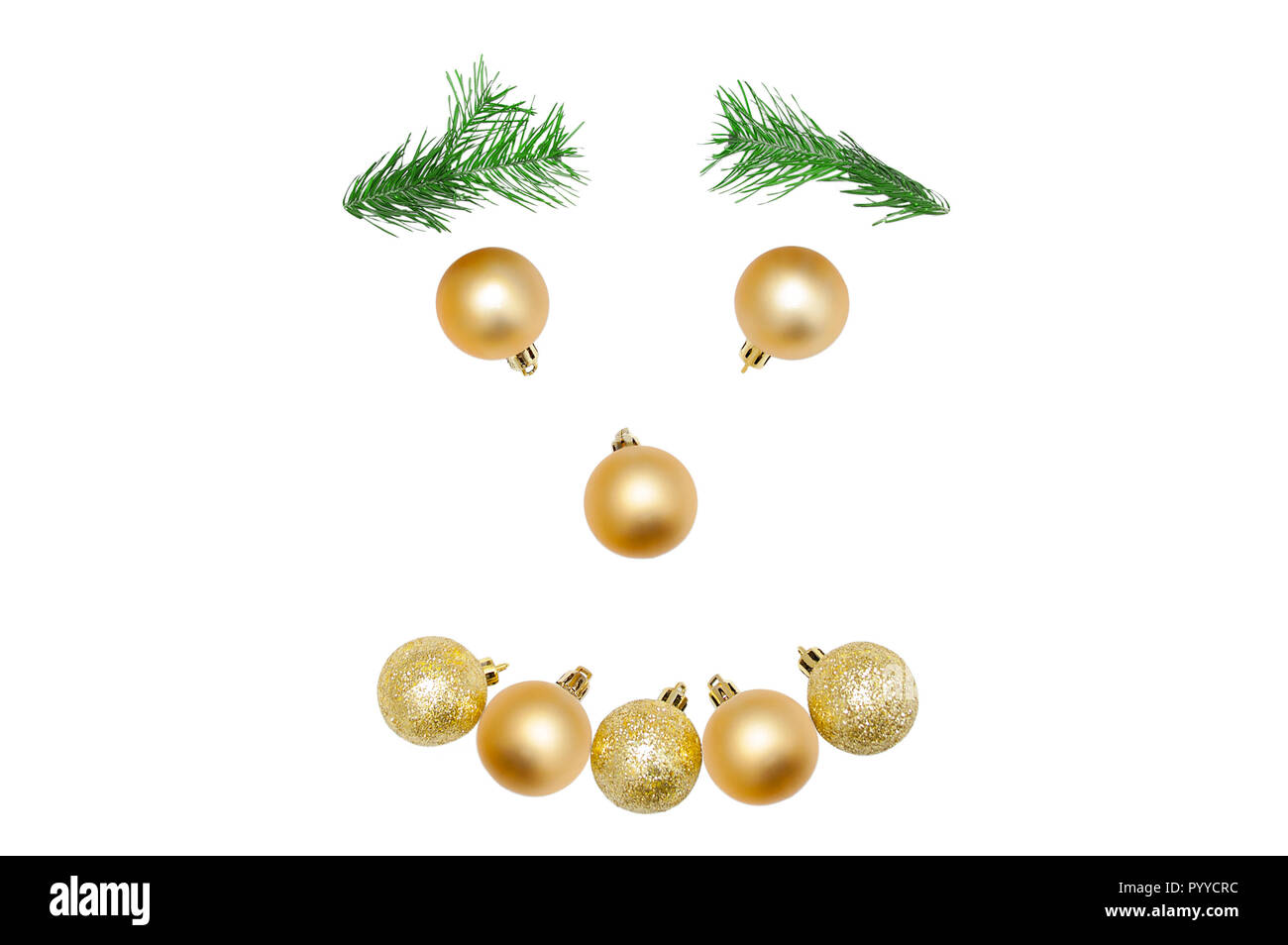 Christmas tree balls and branches of a Christmas tree. Smile. Isolate ...