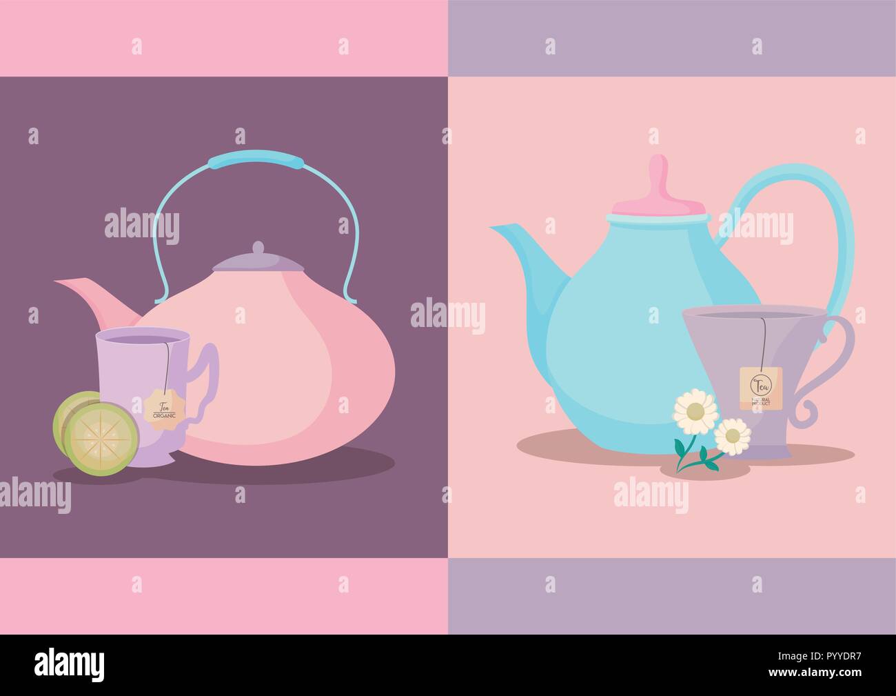 set of teapots with tea cups isolated icon vector illustration design ...