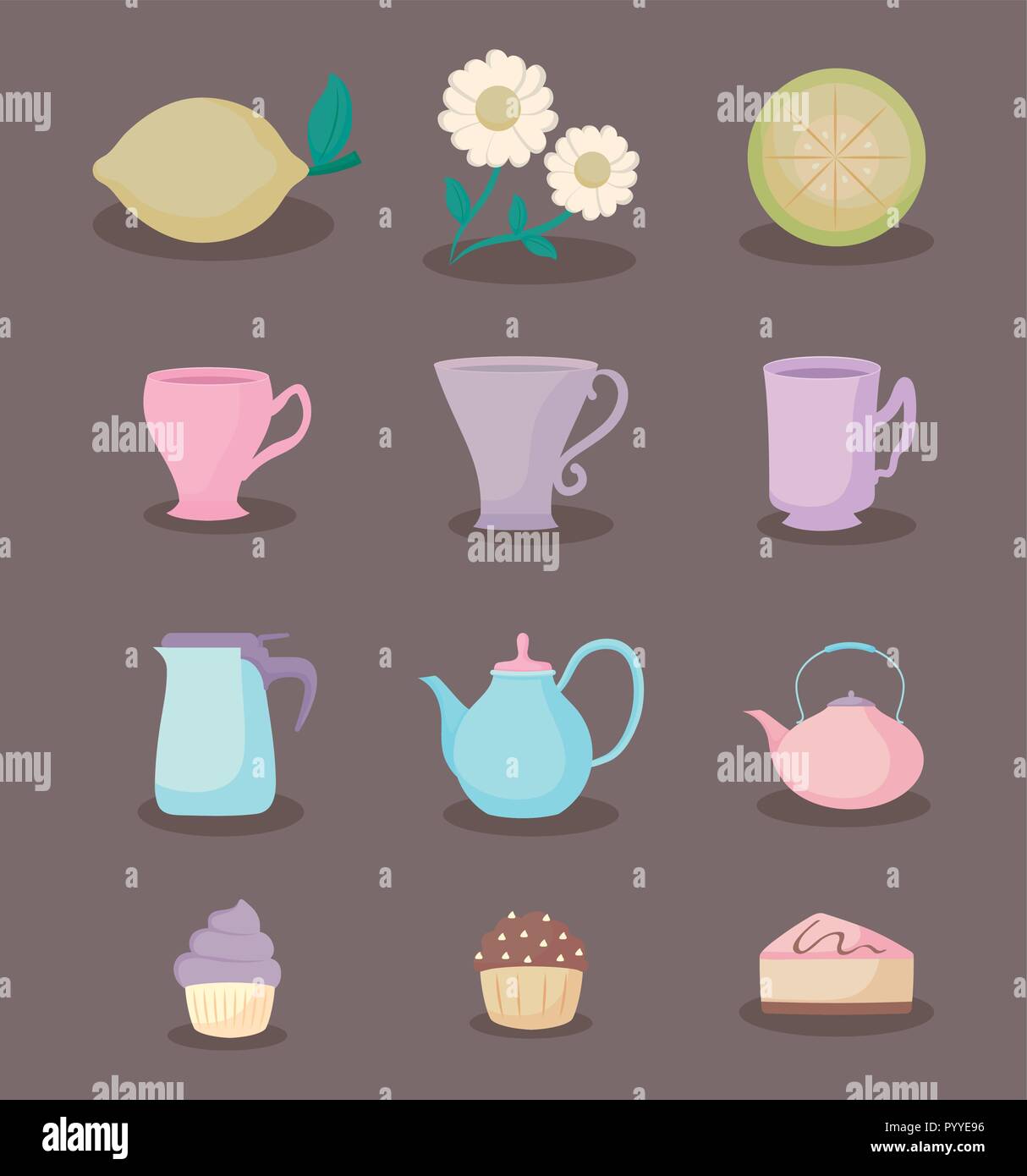tea time color pastel pastel set icons vector illustration design Stock ...