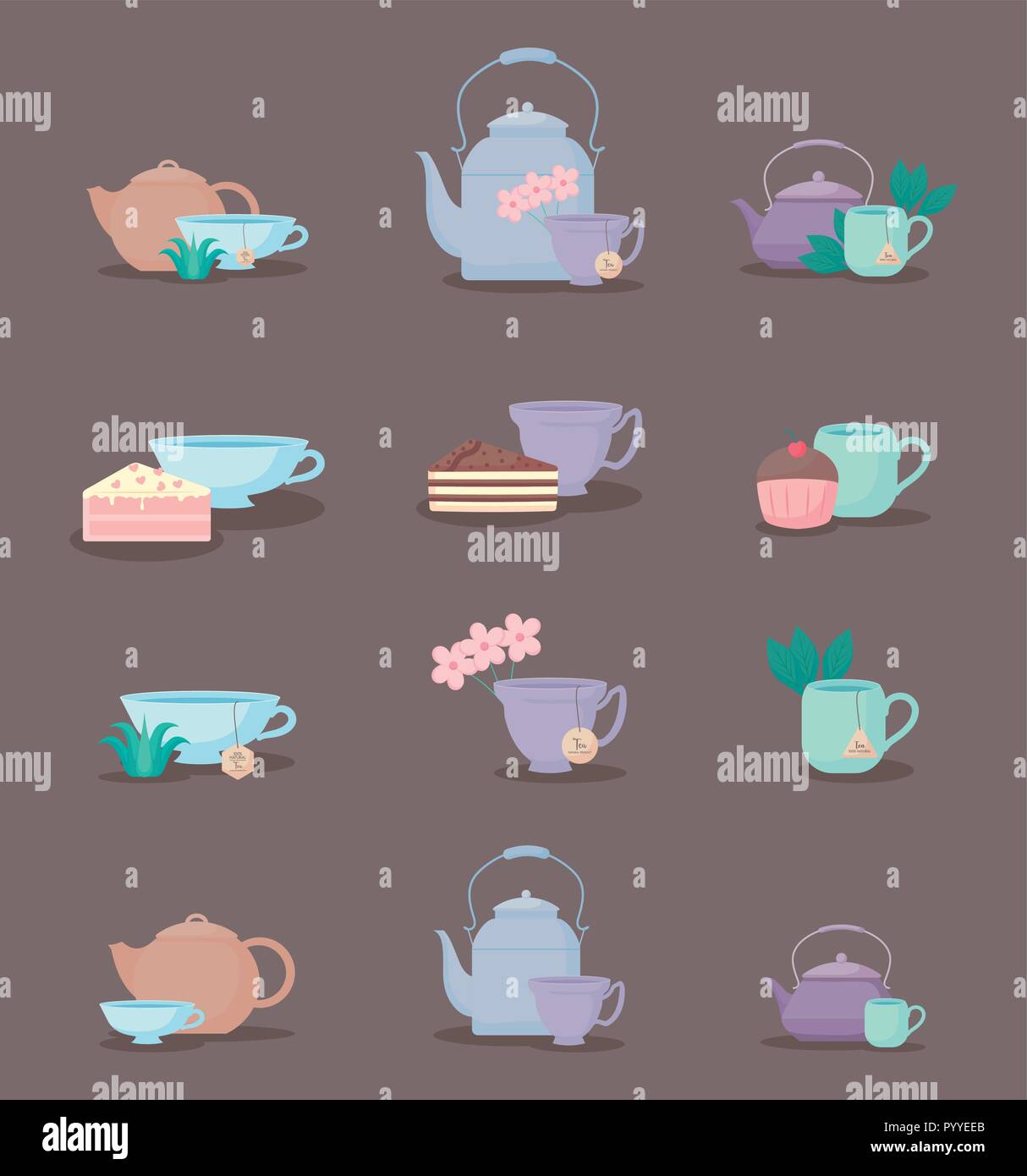 set of teapots and cups tea icon vector illustration design Stock ...