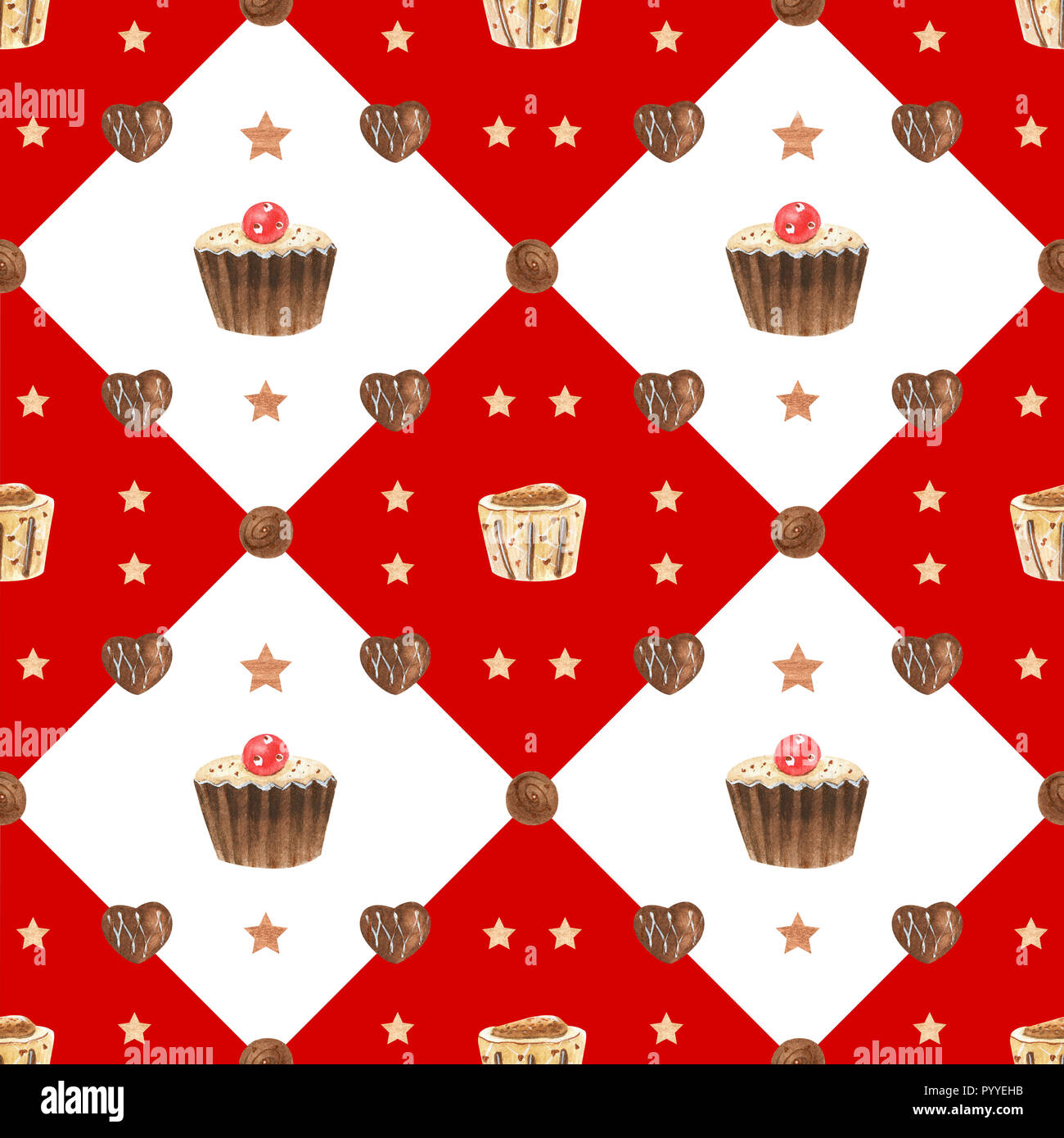 Sweet romantic seamless pattern with chocolates and diamond. Watercolor ...